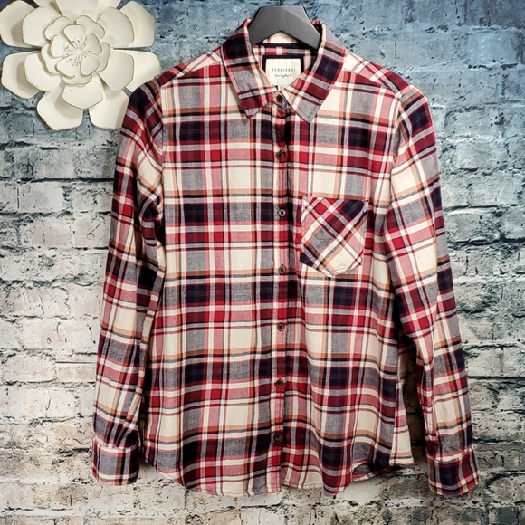 Forever 21 | Tops | 53 Forever 2 Boho Red Plaid Buttonup Shirt | Poshmark